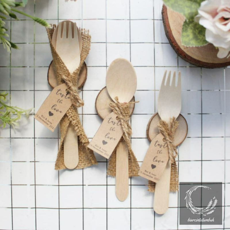 Jual Souvenir sendok garpu kayu 50 pcs ( free custom thanks card ...