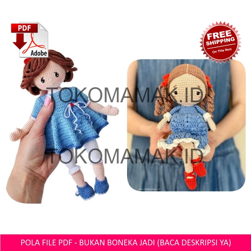 Jual {Amigurumi Crochet Pattern PDF File} Girl in Blue Dress Character (Pola Merajut Boneka ...
