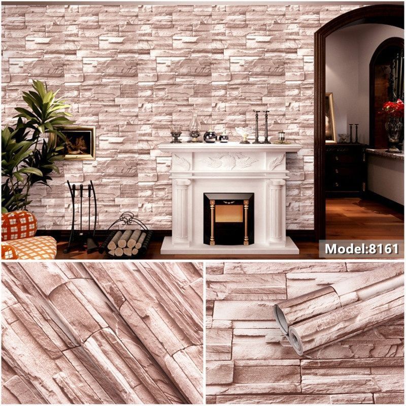 Jual Wallpaper Dinding Sticker Dinding Batu Alam Coklat Muda 3D Natural ...