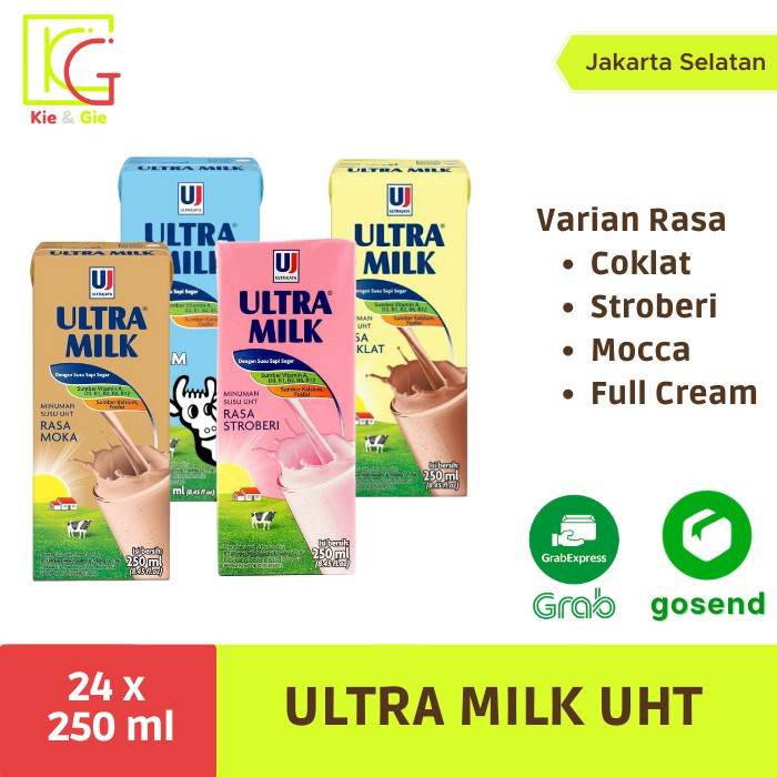 Jual susu ULTRA MILK 250ml rasa coklat, strawberry , full cream , taro ...
