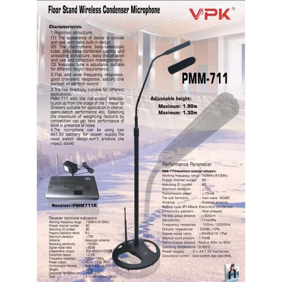 Jual Mic Condenser VPK PMM 711 Mic Wireless Floor Stand VPK PMM-711 Original | Shopee Indonesia
