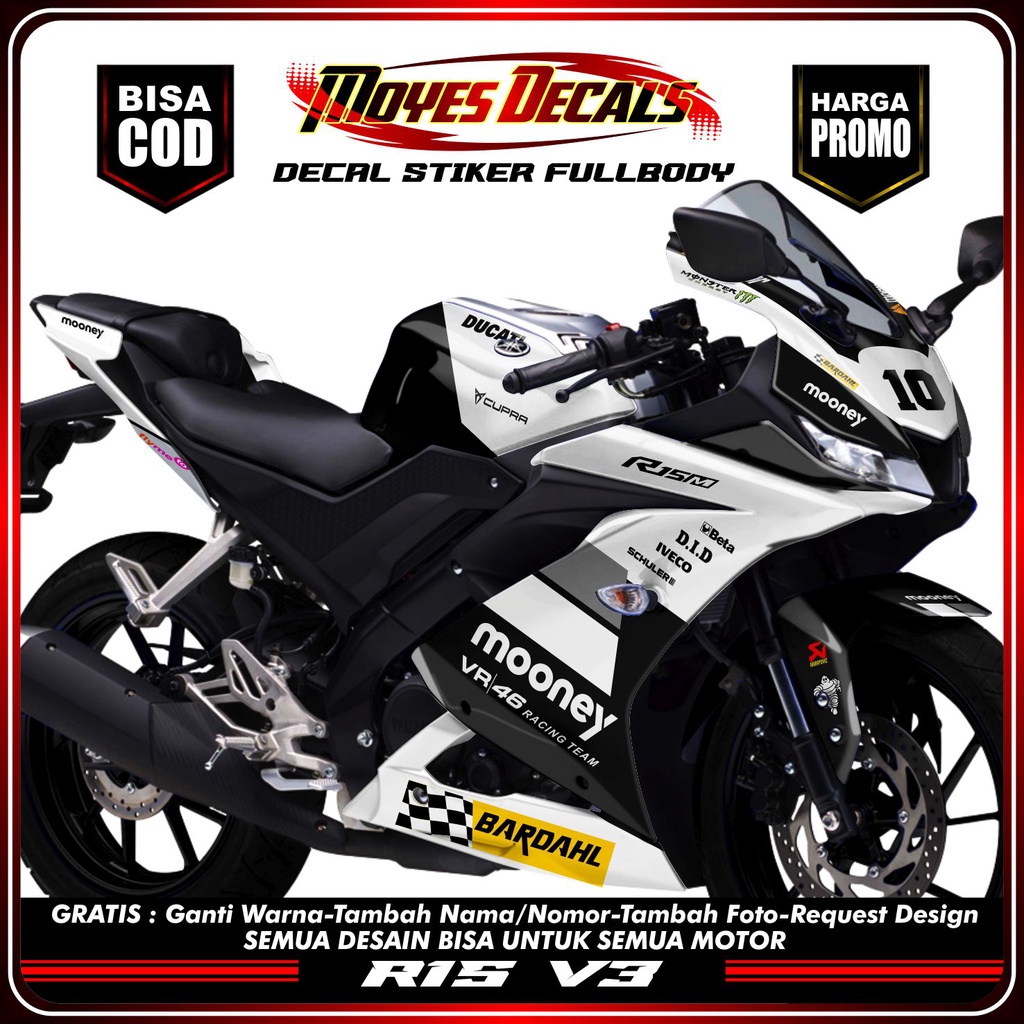 Jual COD Decal stiker striping r15 v3 Mooney Racing VR46 stiker motor r15 v3 stiker yamaha r15 ...