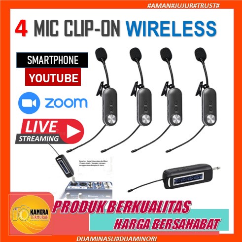 Jual Mikrofon Mic Clip On Wireless UHF 2.4G Presentasi Tur Imam Masjid Musholla 4 Mic | Shopee ...