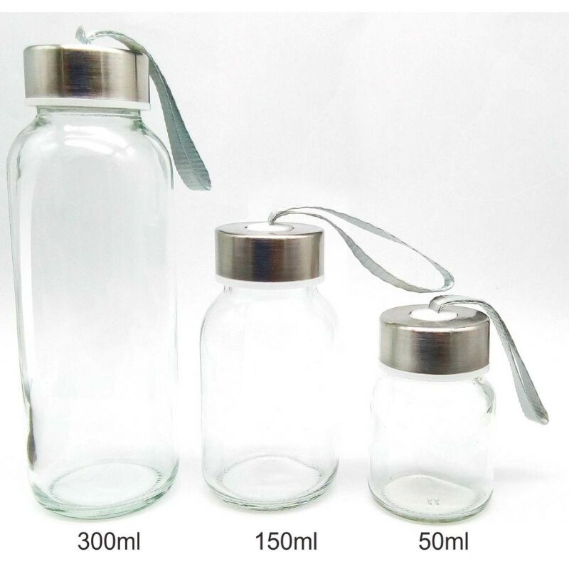 Jual Botol Minum Kaca Bening Polos Tutup Aluminium / Tali uk 300ml ...