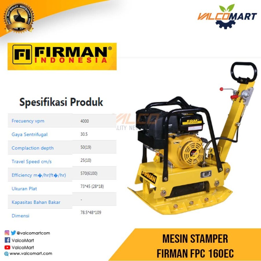 Jual Mesin Stamper Firman FPC 160EC. Plate Compactor Tanpa Mesin ...