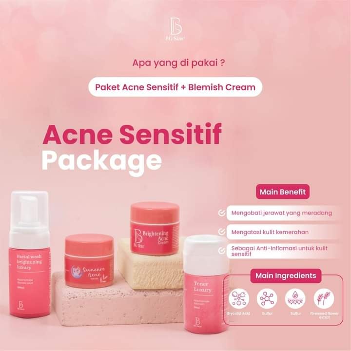 Jual Beauty Glow BG Skin Acne Sensitif paket perawatan lengkap untuk kulit jerawat yang sensitif ...