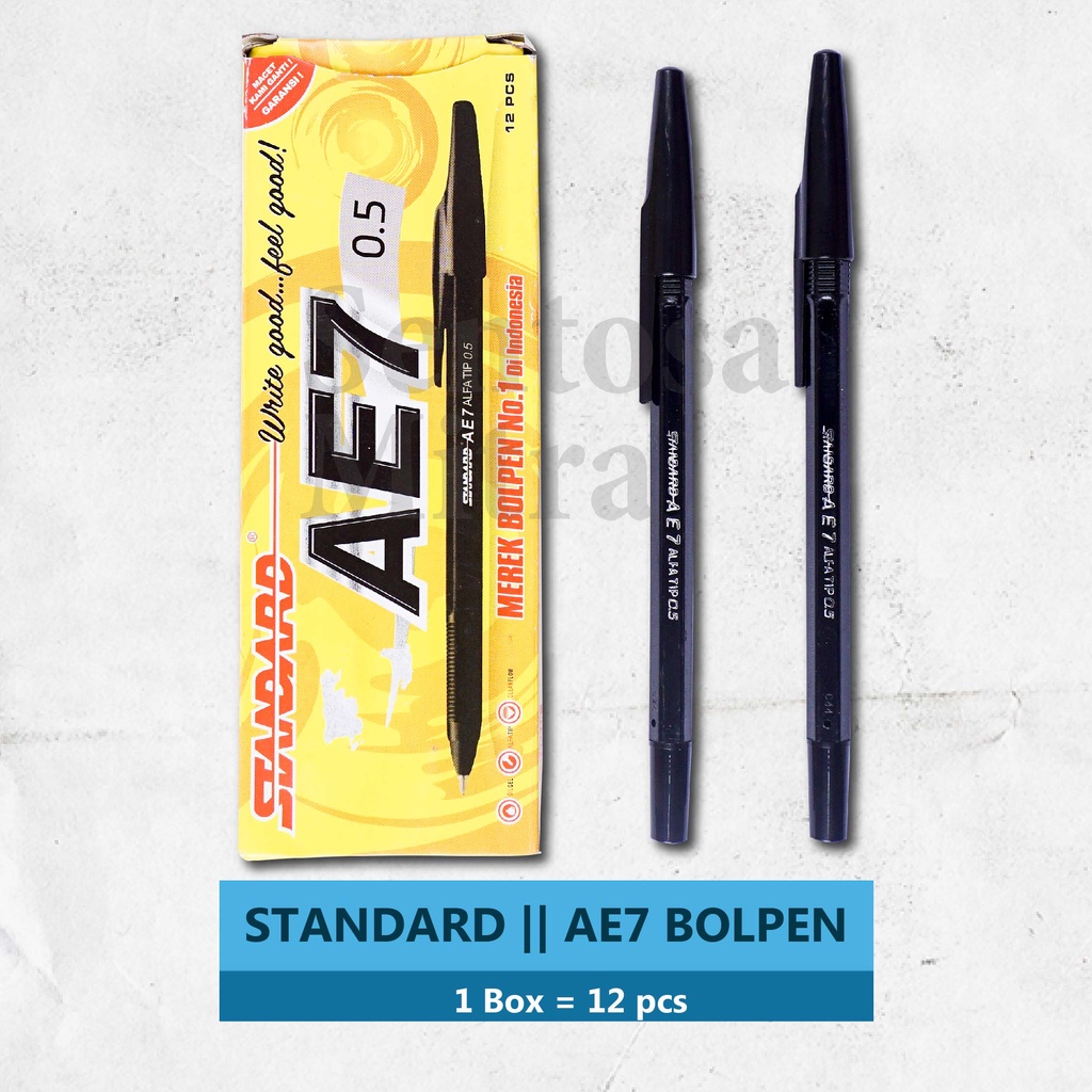 Jual Pulpen Standard AE7 0.5 mm Tinta Warna Hitam dan Biru bolpen tulis murah 1 box per lusin ...