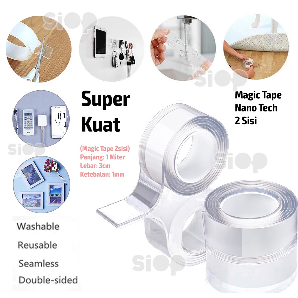 Jual Double Tape Nano Tech Ajaib 2 Sisi Kuat Bening Clear 1M | Shopee Indonesia