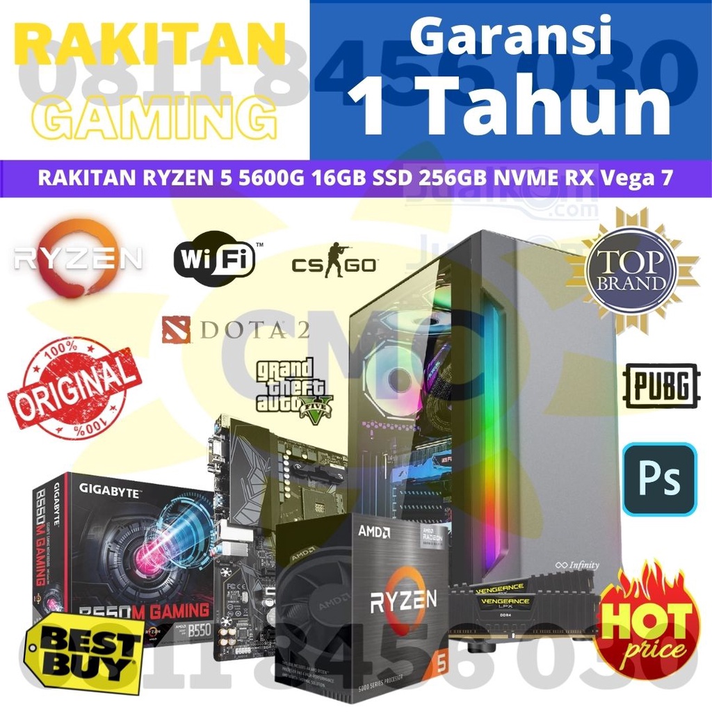 Jual Komputer PC RAKITAN Gaming PC RYZEN 5 5600G 16GB 256GB SSD ...