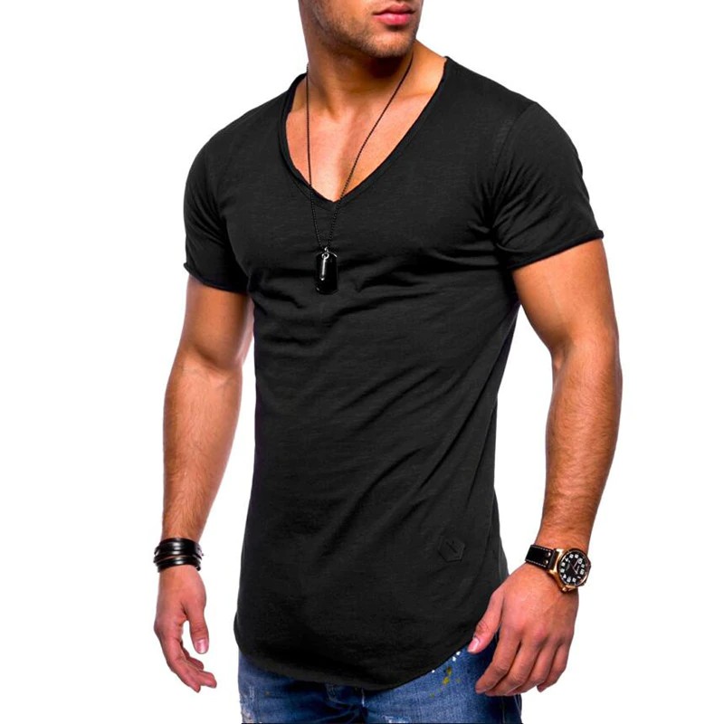 Jual Men's Tops Tees Arrived Deep V neck short sleeve men t shirt Slim ...