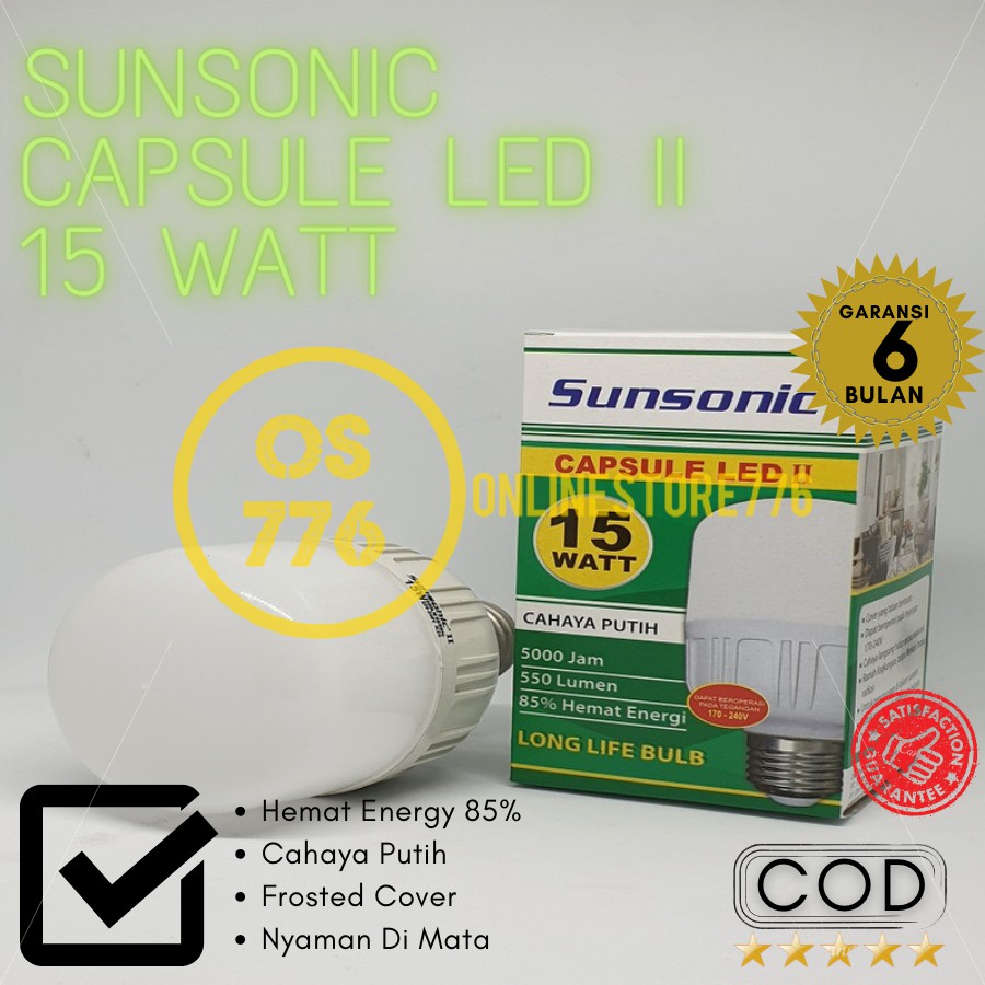 Jual Bohlam Lampu LED Sunsonic Capsule 15 Watt Hemat Energi Lampu - Putih | Shopee Indonesia