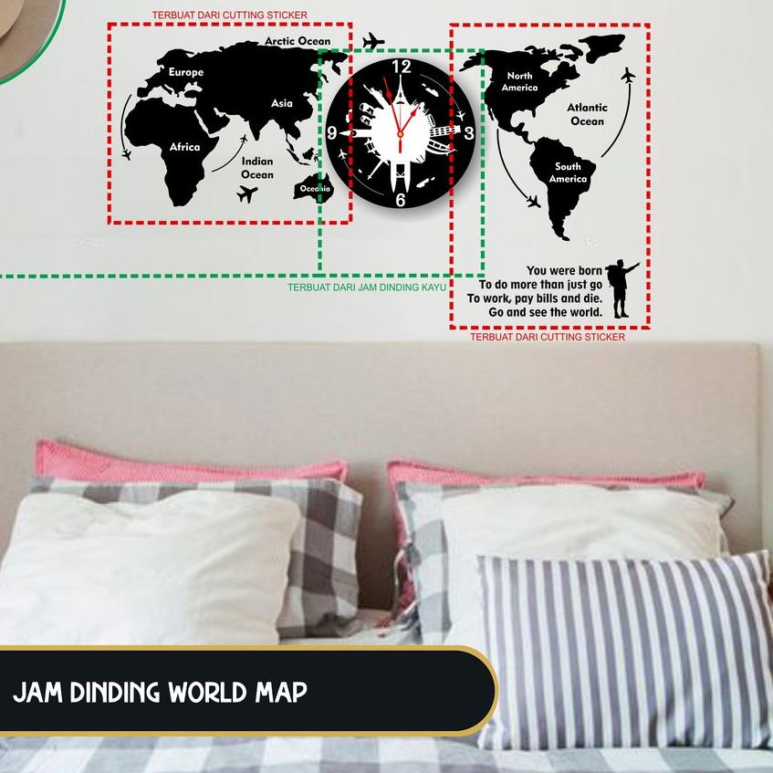 Jual [V20QF] Jam Dinding Besar Unik World Map Peta Dunia Untuk Hiasan ...