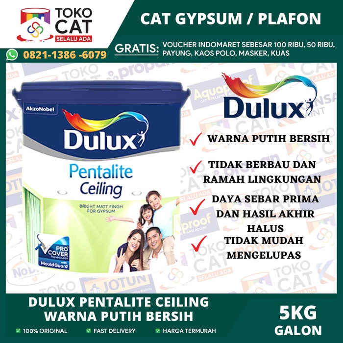 Jual CAT PLAFON / GYPSUM DULUX PENTALITE CEILING WARNA PUTIH KEMASAN 5 ...