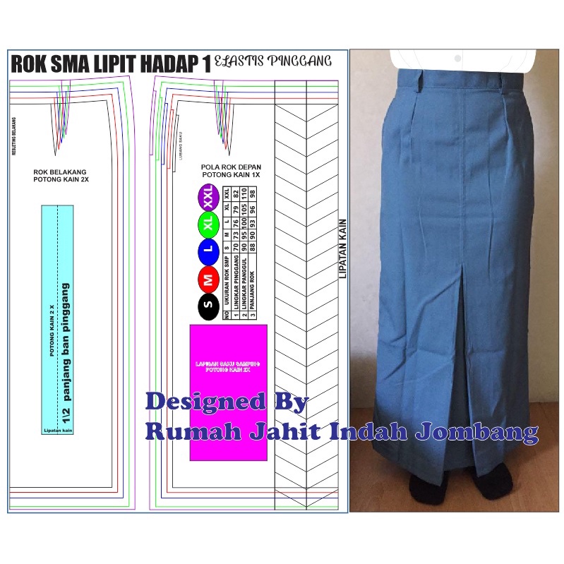 Jual Pola Jiplak Pola Instan Pola Rok SMA Lipit Hadap 1 ukuran S-XXL ...