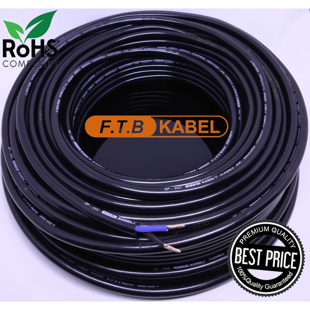 Jual SNI FTB KABEL NYYHY 2x2.5 Sqmm 450/750V 50M ( ZR-RVV 2x2.5mm NYYHY 2x2,5 2x2,5mm ) | Shopee ...