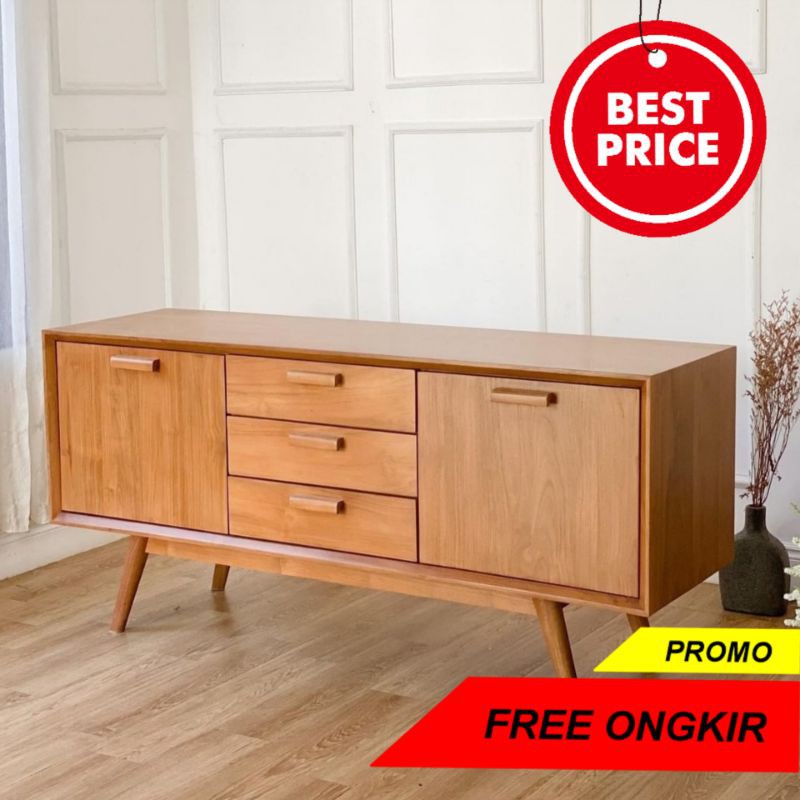 Jual MEJA TV KAYU JATI ASLI SOLID TIPE SKANDIAVIAN MINIMALIS RETRO II BUFFET TV KAYU JATI ASLI ...