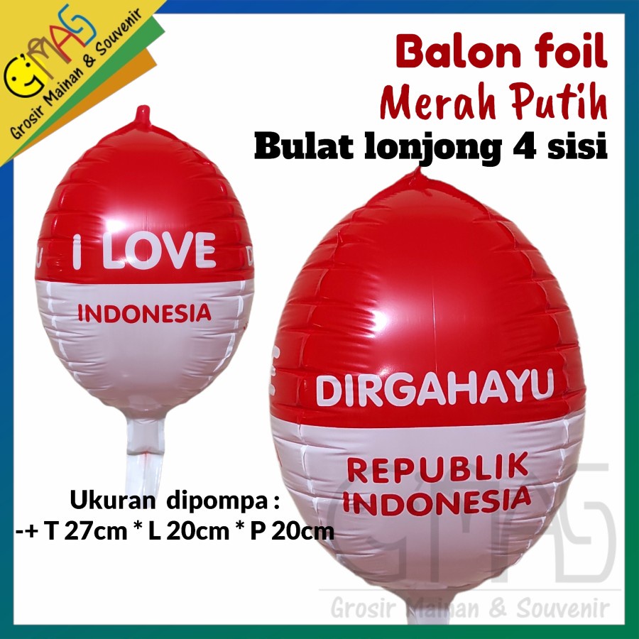 Jual Balon foil BULAT LONJONG merah putih edisi 17 Agustus 4 sisi ...