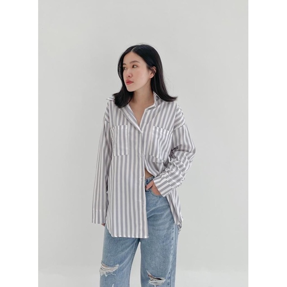 Jual ASOKA Vani Shirt - Kemeja Stripe Salur - Atasan Wanita Lengan Panjang - Kemeja Katun ...