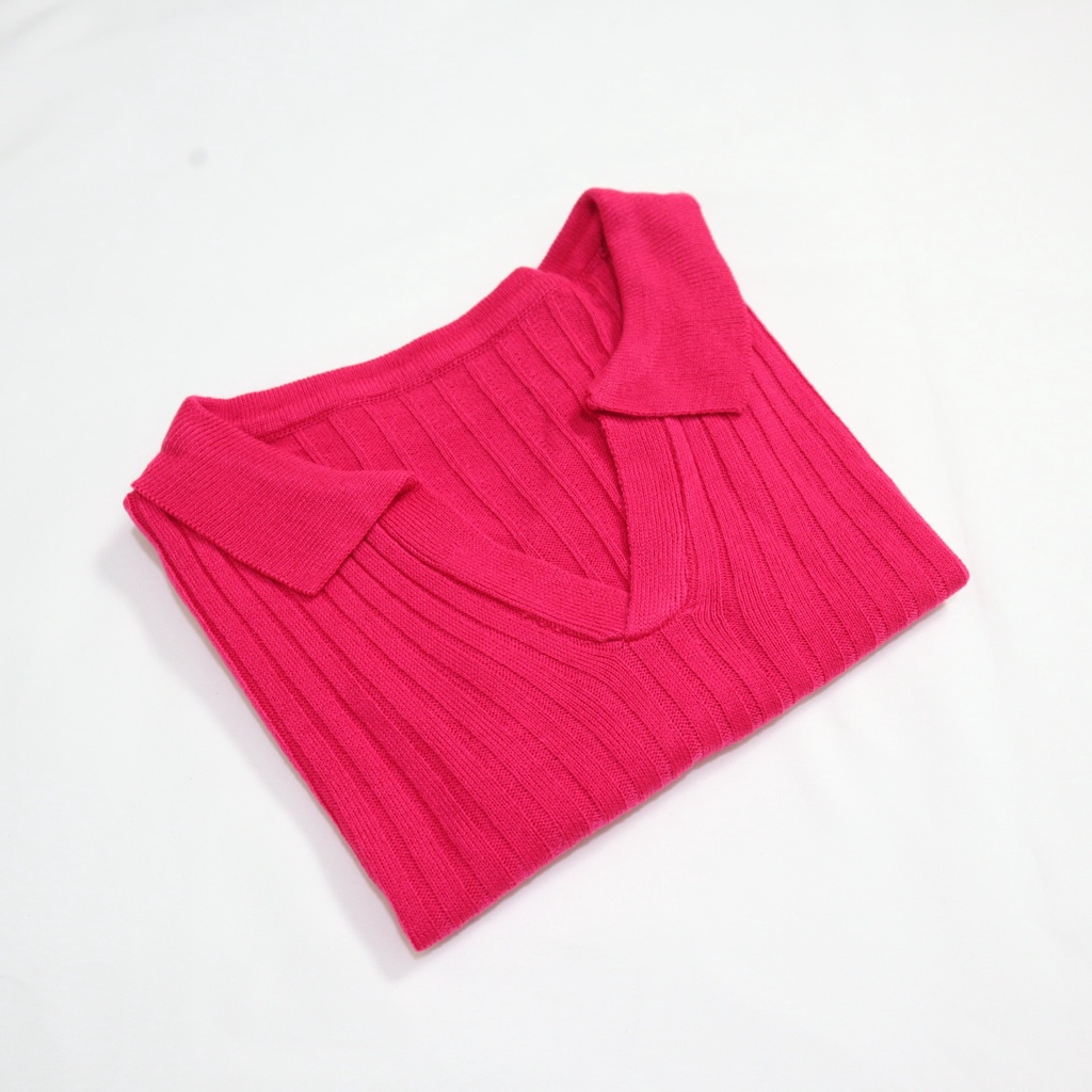 Jual PREMIUM-Atasan Kerah polo Rajut / Korean Vneck Kra Blouse / Polo Shirt Atasan Wanita lengan ...