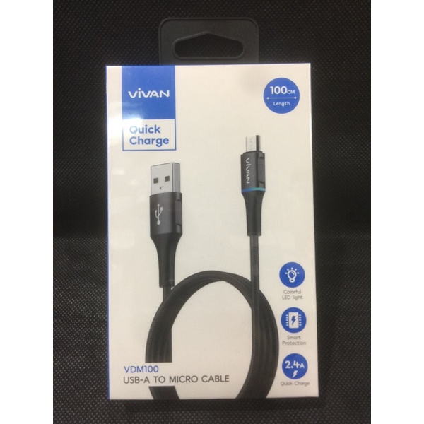 Jual Kabel Vivan Android micro with LED Light 2.4A quick Charge VDM100 ...