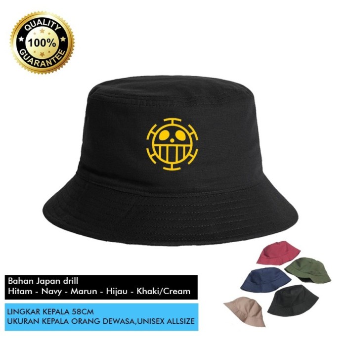Jual TOPI BUCKET TERBAIK TRAFALGAR POLOS CUSTOM ANIME ONE PIECE ...