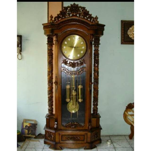 Jual Lemari jam hias mawar tiang ukiran jati mebel jepara | Shopee ...