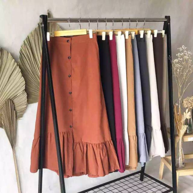 Jual Rok Katun Linen Premium Panjang Kancing Rempel / Naura Maxi Skirt ...