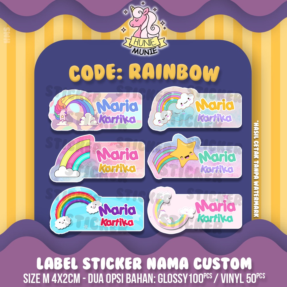 Jual Sticker Label Nama Custom - Cute Rainbow (100pcs) Stiker | Shopee ...