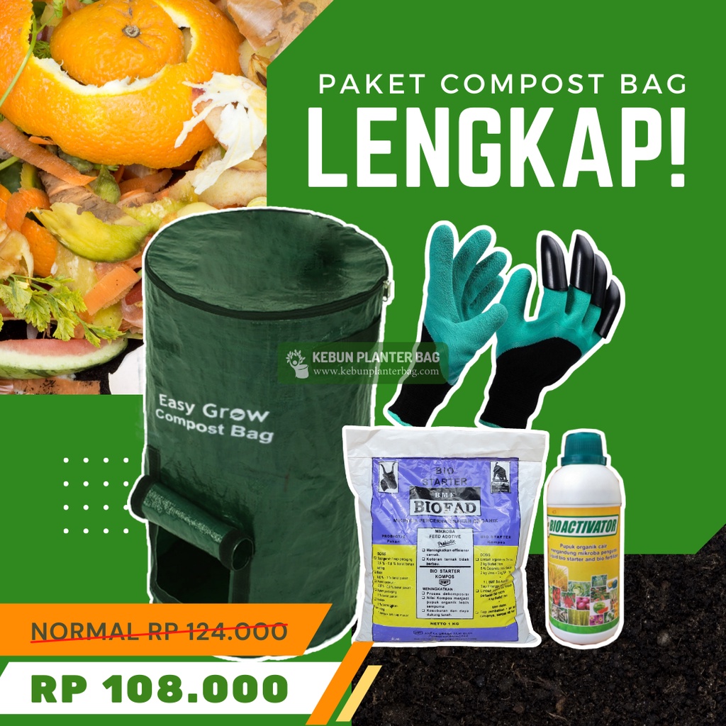 Jual PAKET LENGKAP Compost Bag 80 Liter Easy Grow Tas Alat Kompos ...