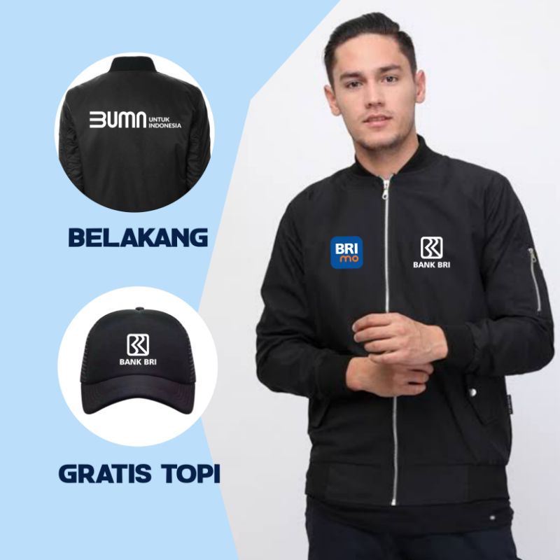 Jual Jaket Bomber Logo Bank BRI BRIMO - Jaket BUMN BRI Free Topi ...
