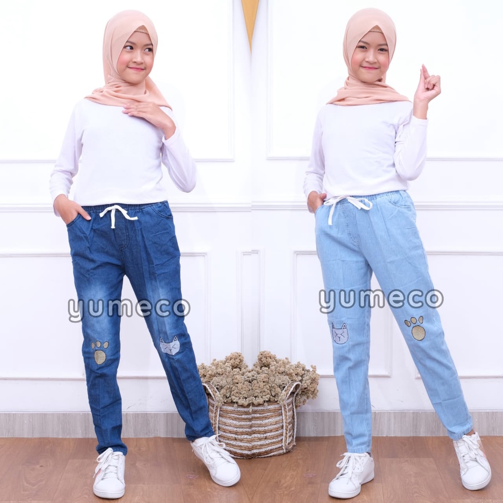 Jual Yumeco Celana Jeans Anak Perempuan 7-15 tahun // Celana Anak Variasi Bordir //Baggy Pants ...