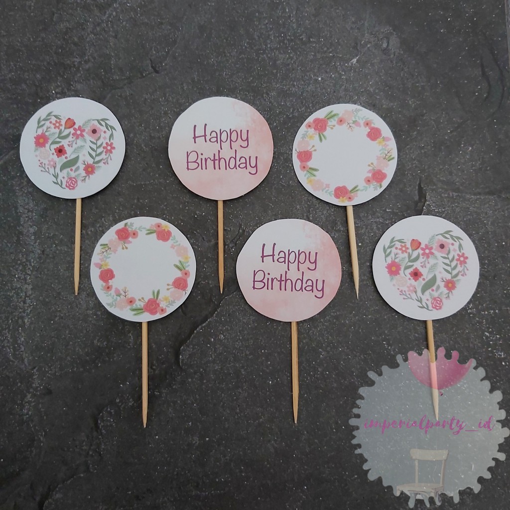 Jual Cake Cupcake Topper Happy Birthday Bunga Floral | Shopee Indonesia