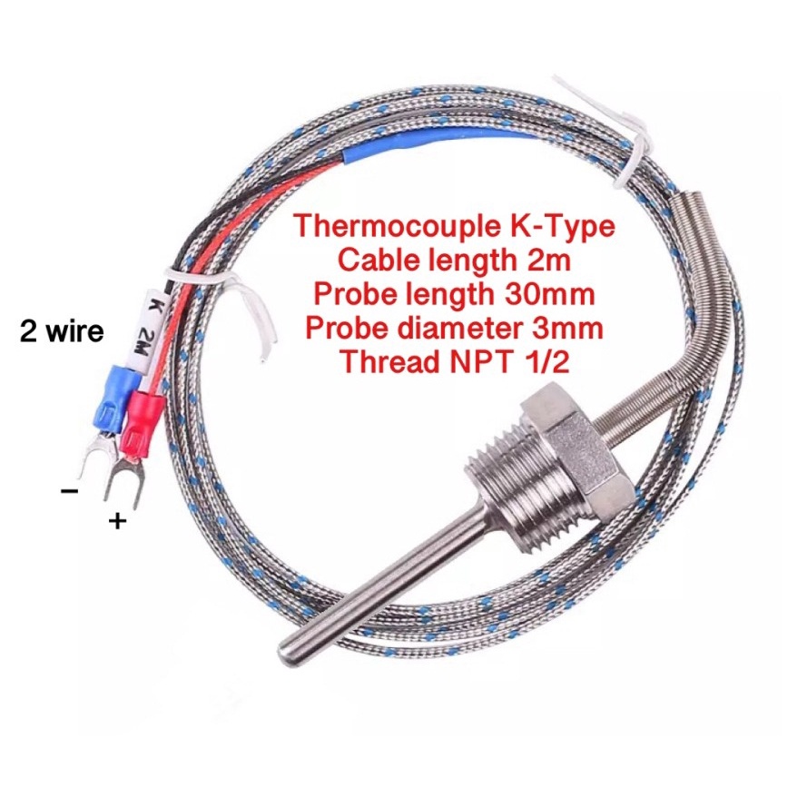 Jual Thermocouple Type K 2 wire NPT 1/2 inch 30mm | Shopee Indonesia