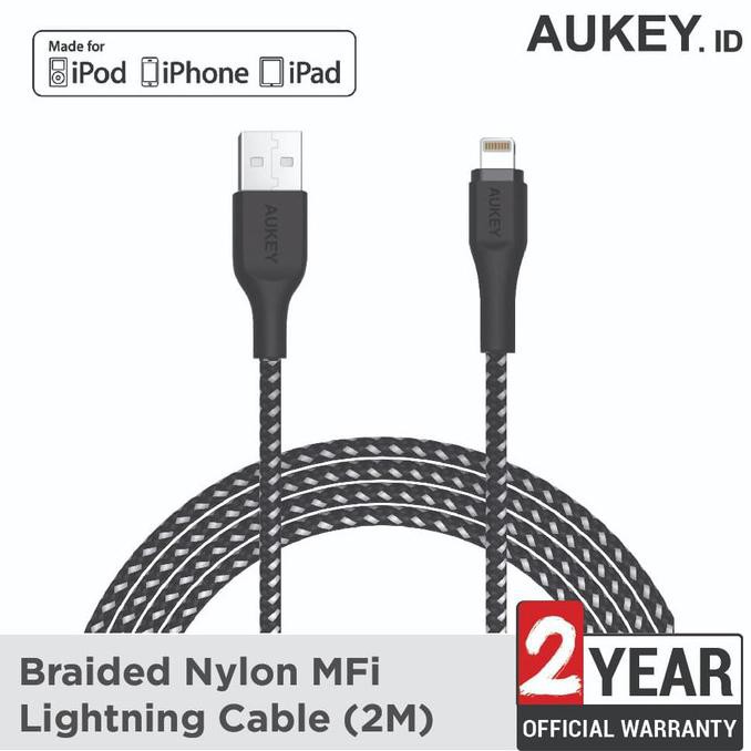 Jual Aukey Cable 2M LightningBraided MFI Apple black - 500212 | Shopee ...