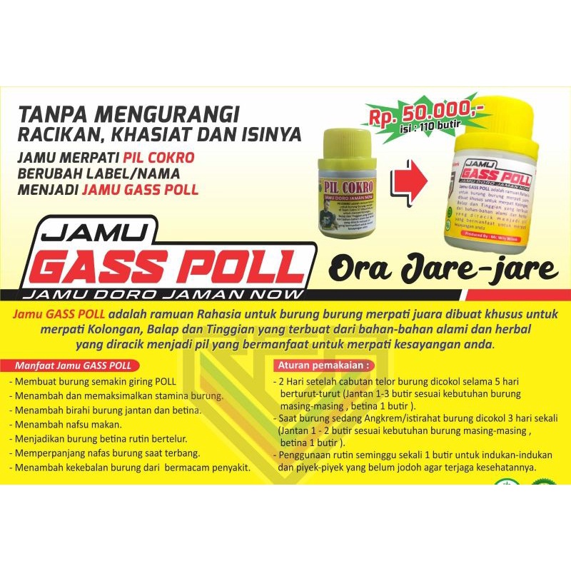 Jual JAMU BURUNG MERPATI GASS POLL (Pil Cokro Ganti Label Menjadi Jamu ...
