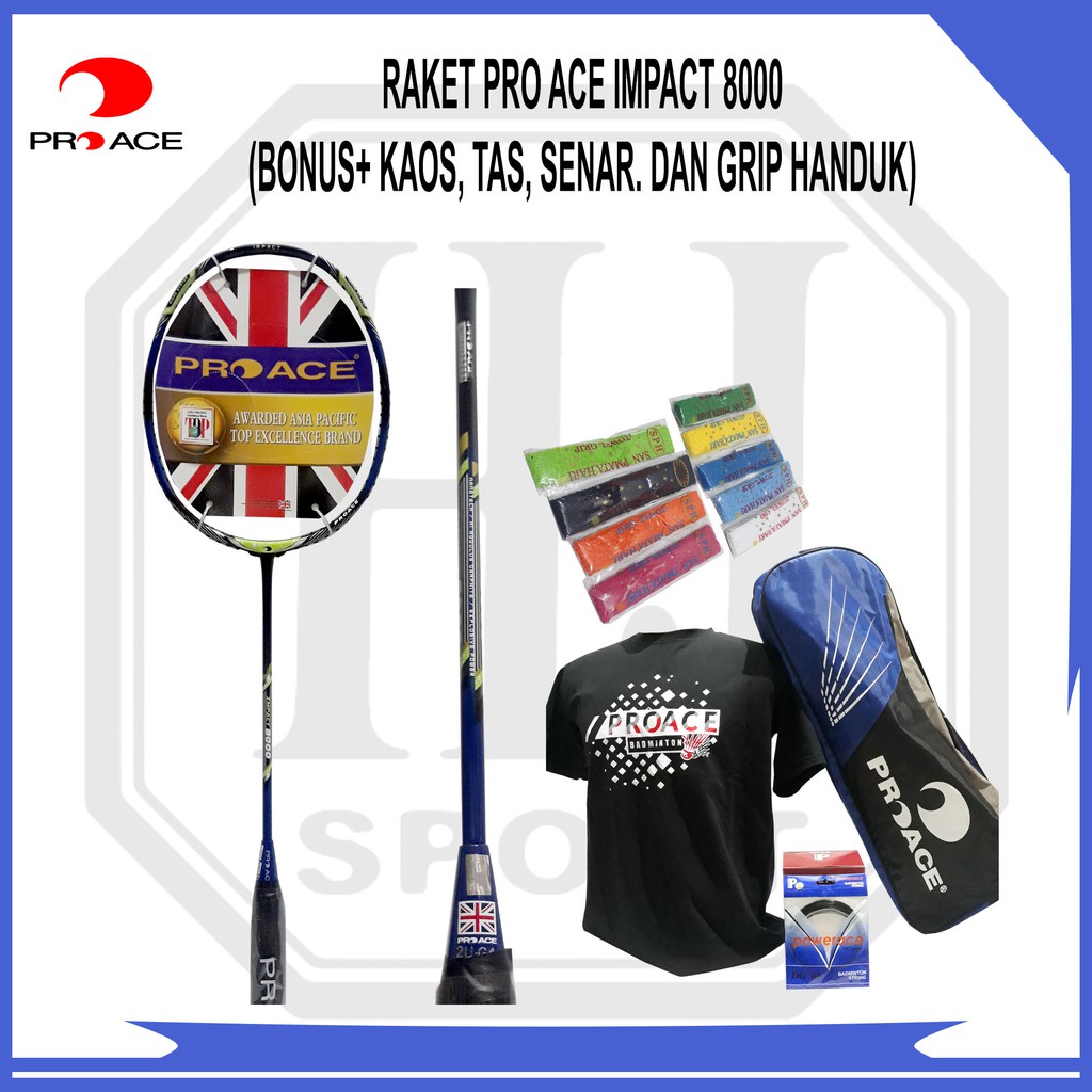 Jual Raket Badminton Original Pro Ace Impact 8000 Bonus Komplit ...