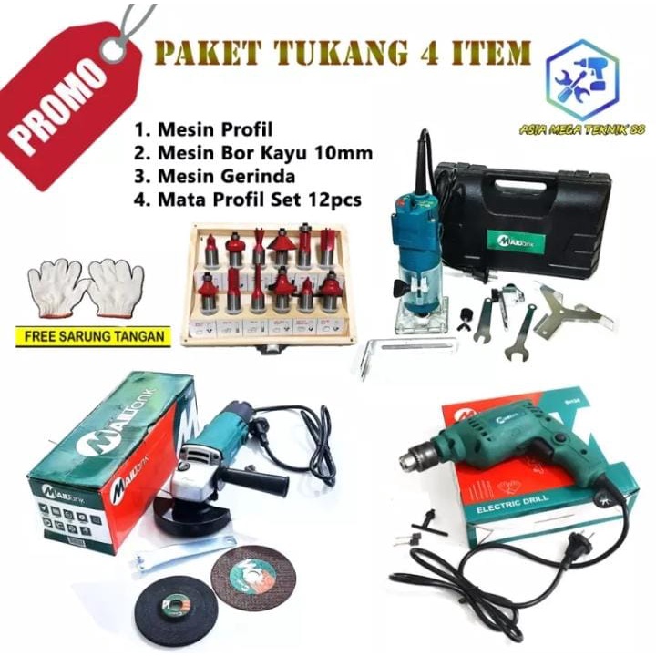 Jual BISA COD !!! PAKET TUKANG KAYU !!!! Mesin Profil + Mesin bor 10 ...