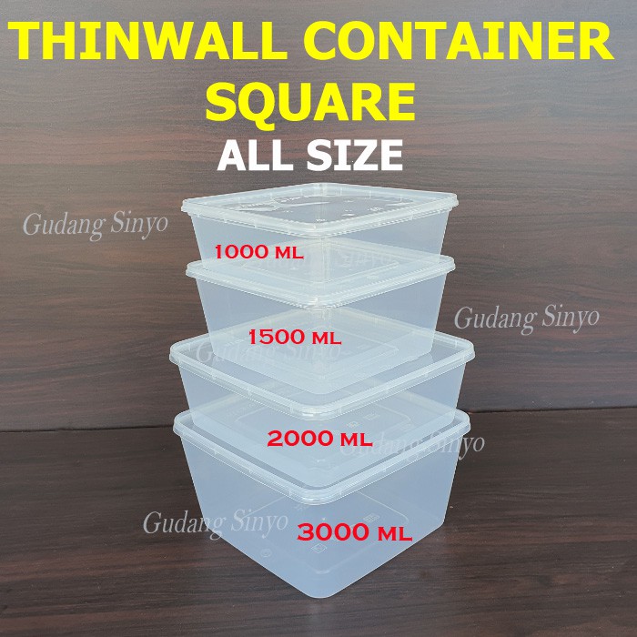 Jual Thinwall Food Container SQUARE (Kotak Makan Ukuran 1000 ml, 1500 ...