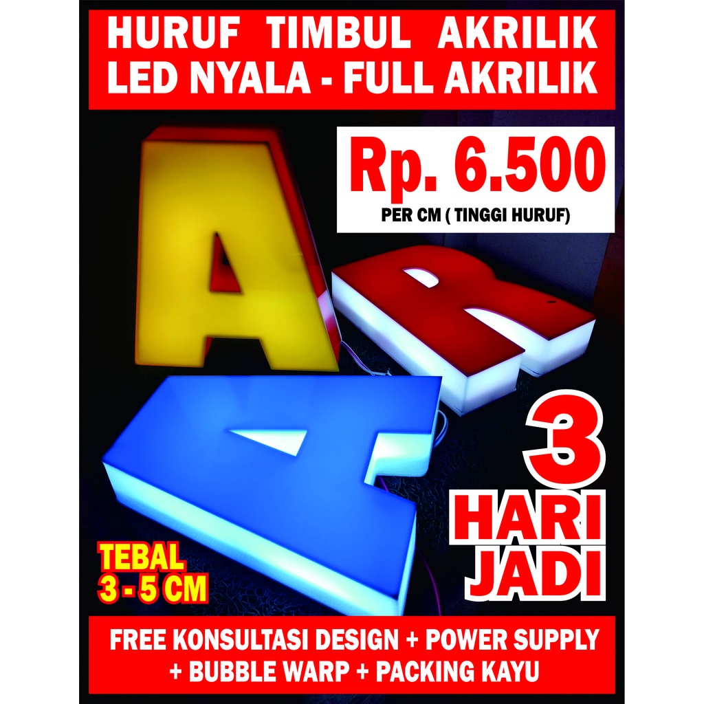 Jual HURUF TIMBUL AKRILIK / HURUF TIMBUL AKRILIK NYALA LED MURAH ...