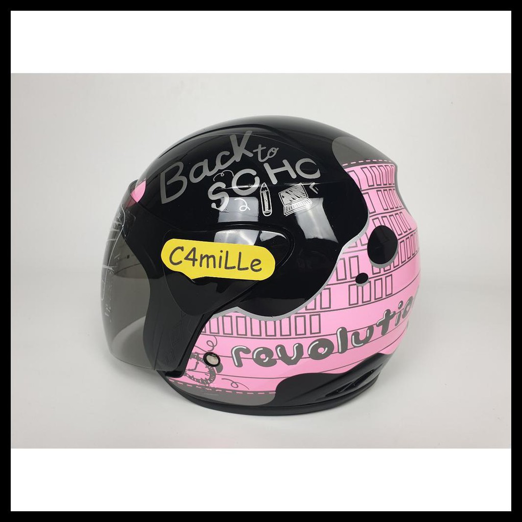 Jual Helm Evolution Note Black Pink Gloss Half Face Model Gm Evo - HELM ...