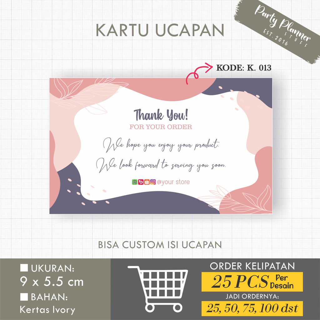 Jual Kartu ucapan online shop / thank you card / custom kartu ucapan / greeting card cantik ...