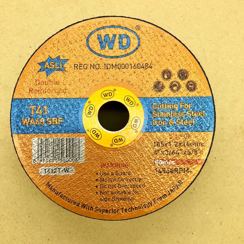 Jual Batu Gerinda Cutting Wheel WD 4inch 4" 105x1.2x16mm T41 WA60 SBF ...