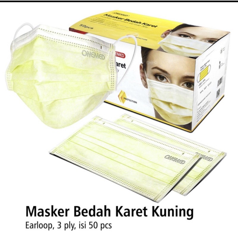 Jual Masker Earloop Onemed Kuning 3 ply Masker Medis | Shopee Indonesia