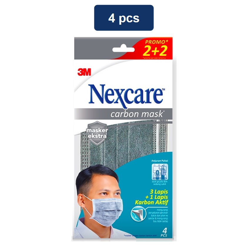 Jual 3M Nexcare Masker Karbon Earloop 4 Ply 4 pcs | Shopee Indonesia