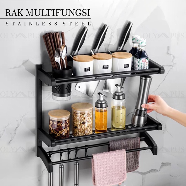 Jual Rak 2 Susun Hitam Minimalis 40cm 50cm 60cm Tempat Bumbu Sabun ...