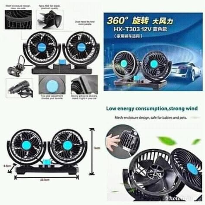 Jual Kipas Angin Mobil Double Blower Portable Vehicle Fan 360 12v ...
