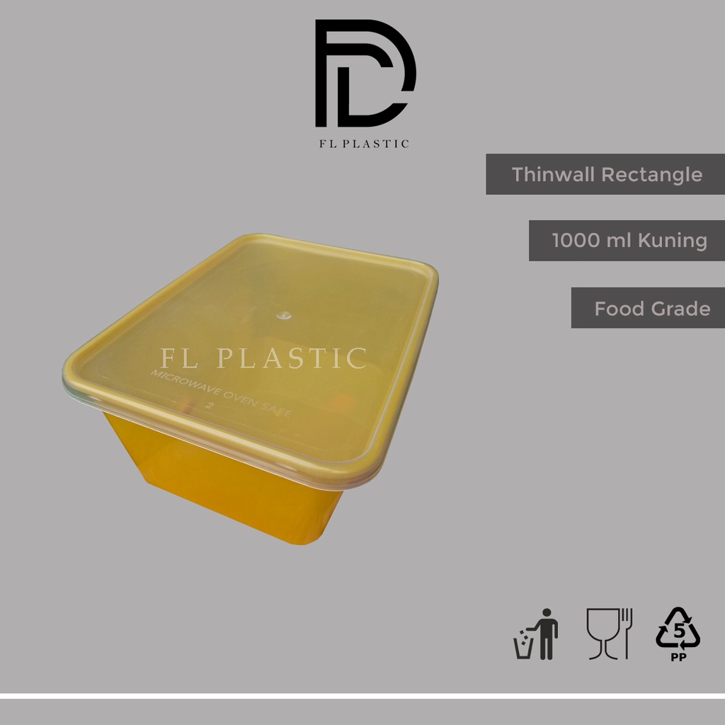Jual Thinwall Rectangle 1000 ml Warna Kuning Take Away Box Food ...