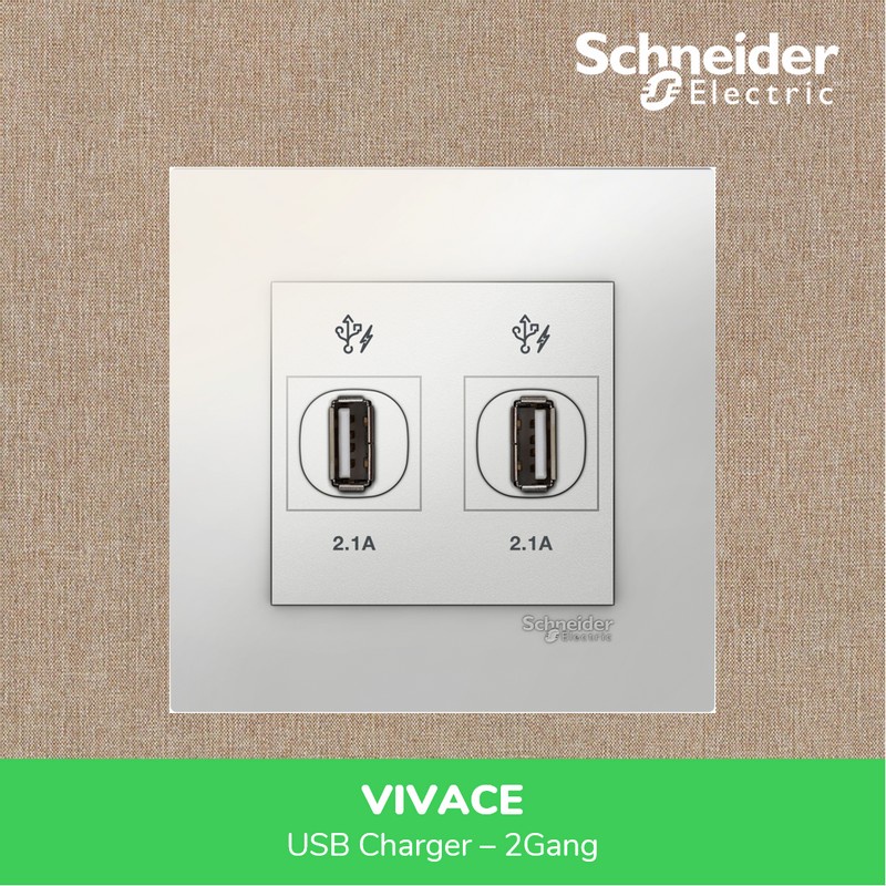 Jual Schneider Electric Vivace USB Charger 2.1A - 2 Gang - KB32USB_WE ...