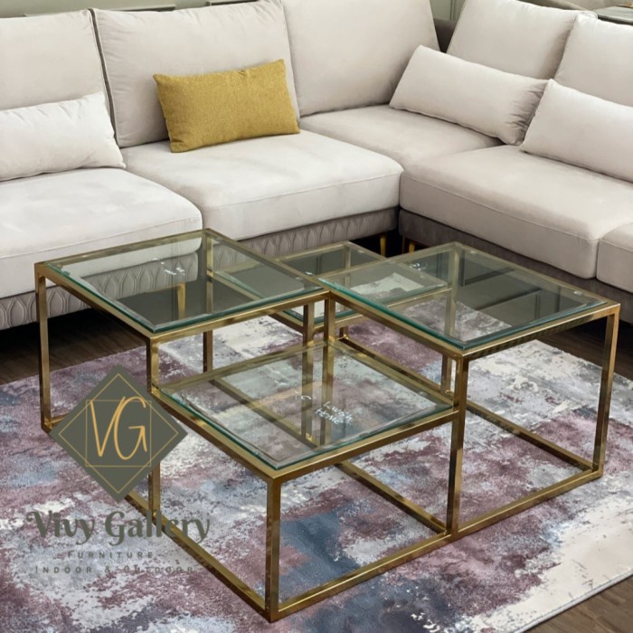 Jual Meja Tamu Stainless Gold Top Kaca Bevel | Shopee Indonesia