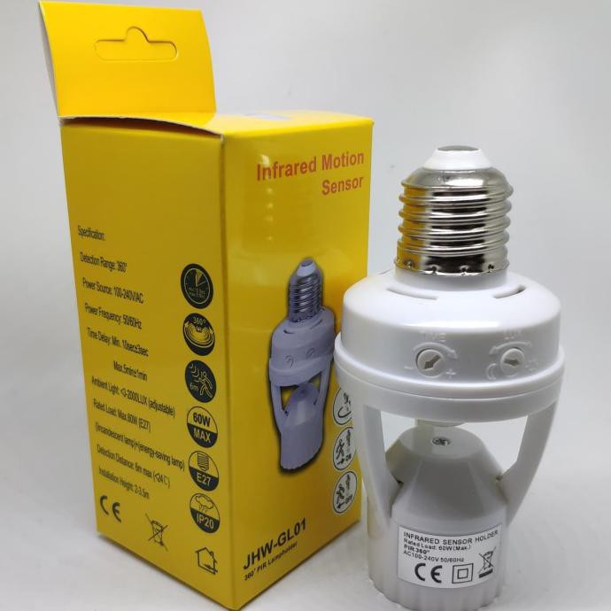 Jual FITTING LAMPU LED E27 DENGAN SENSOR GERAK INFRARED PIR 110-240V ...